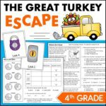 Thanksgiving Turkey Escape Room 4th Grade Reading & Math - Fishyrobb