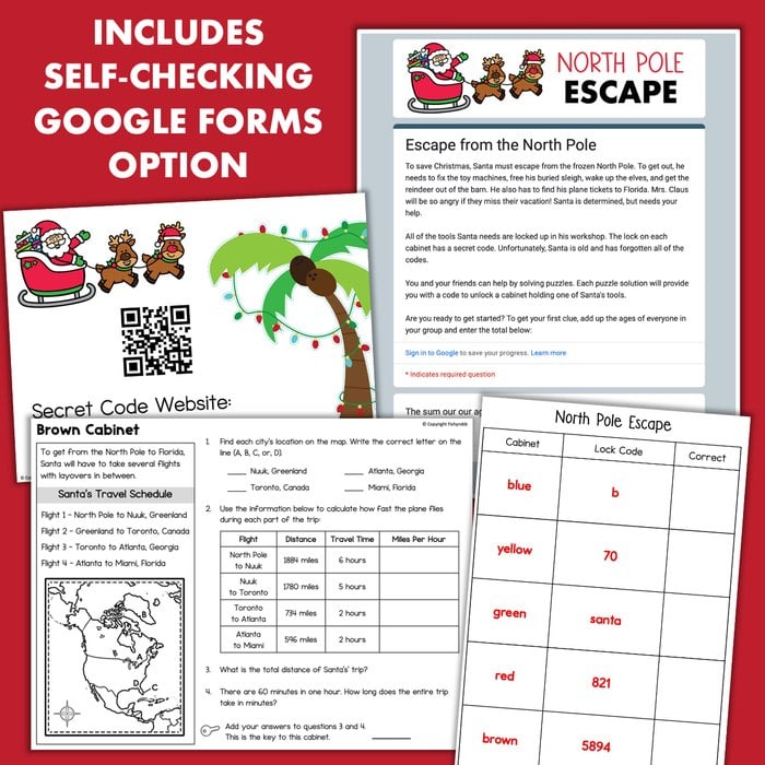 Santa Christmas Escape Room 5th Grade Math and Reading Activity - Fishyrobb