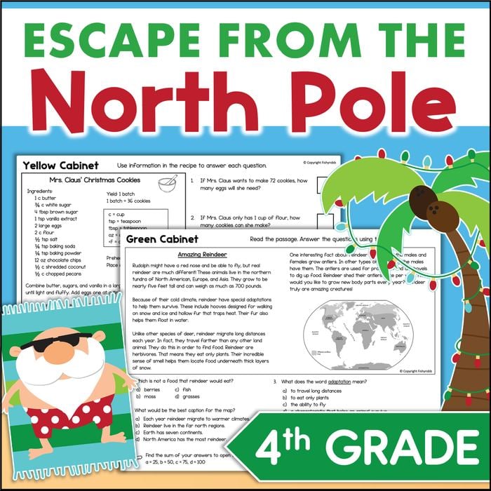 Santa Christmas Escape Room 4th Grade Math and Reading Activity - Fishyrobb