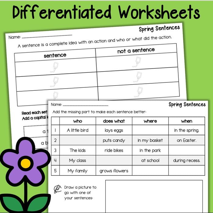Writing Good Sentences Worksheets Spring Sentence Builders - Fishyrobb