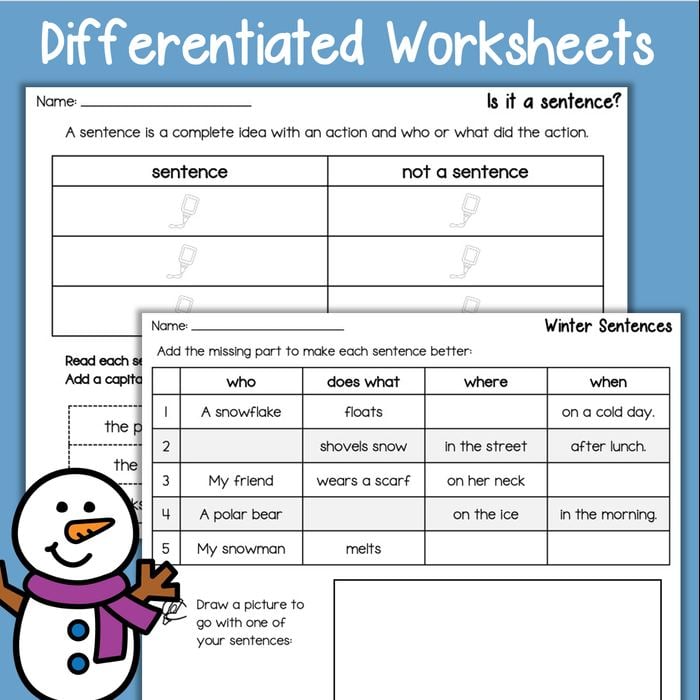 Writing Good Sentences Worksheets Winter Sentence Builders - Fishyrobb
