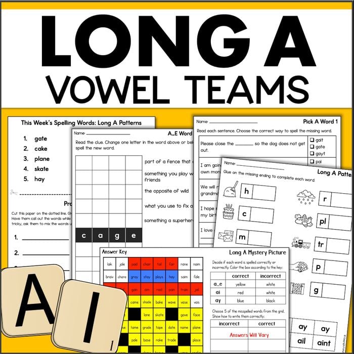 Long A Vowel Teams Spelling Patterns Worksheets and Activities - Fishyrobb