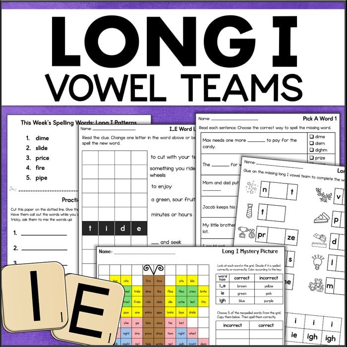 Long I Vowel Teams Spelling Patterns Worksheets and Activities - Fishyrobb