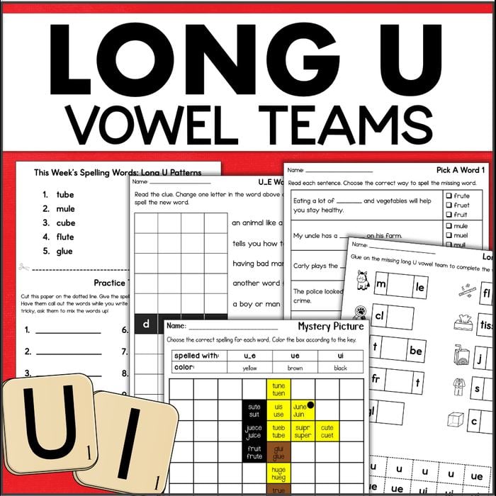 Long U Vowel Teams Spelling Patterns Worksheets and Activities - Fishyrobb