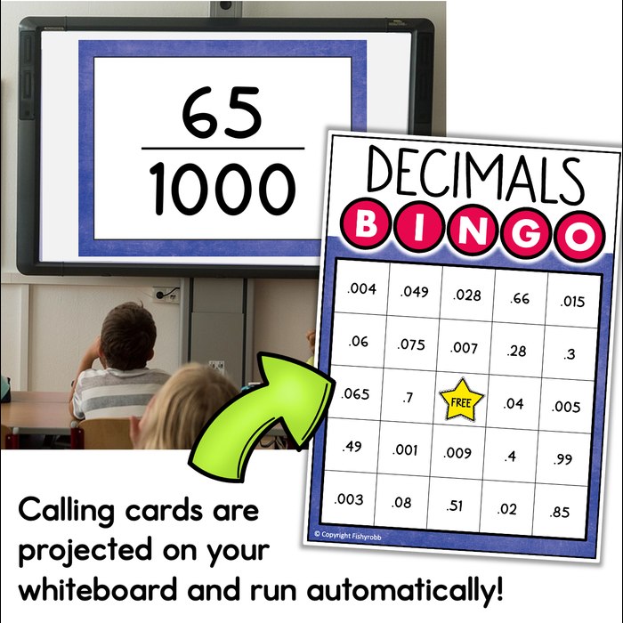 Fractions as Decimals Bingo Game Tenths Hundredths Thousandths - Fishyrobb