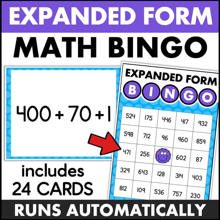 Expanded Form Bingo Game Hundreds Tens Ones 3 Digit Place Value - Fishyrobb