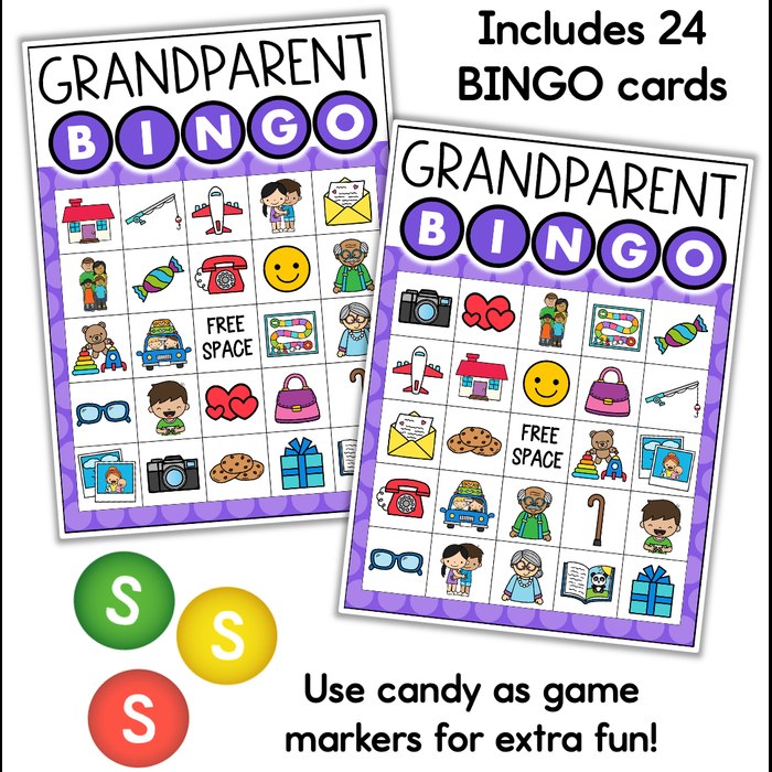 Grandparents Day Bingo Game and Cards Fun Vocabulary Activity