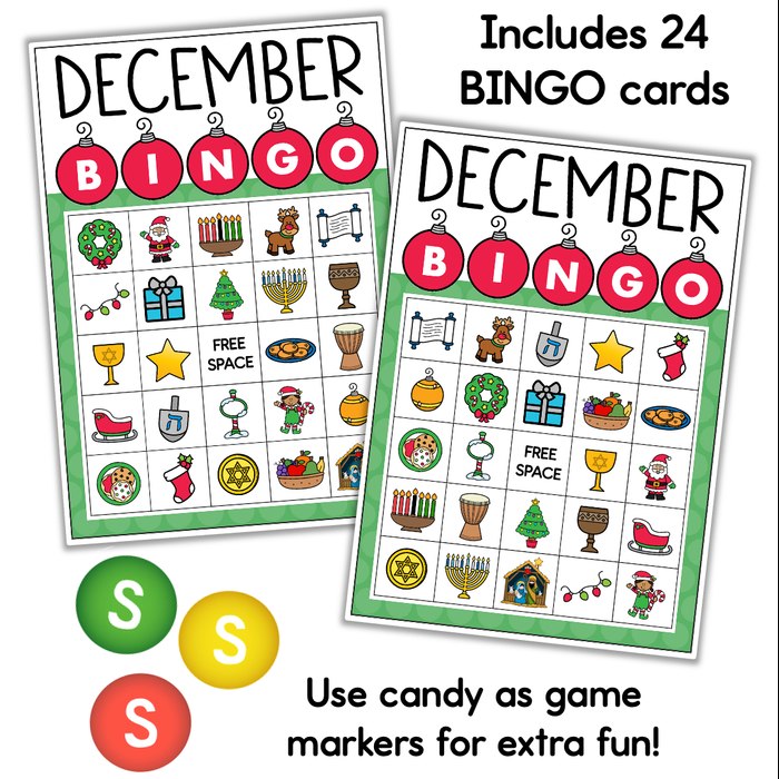December Holiday Bingo Christmas Hanukkah Kwanzaa Vocabulary - Fishyrobb