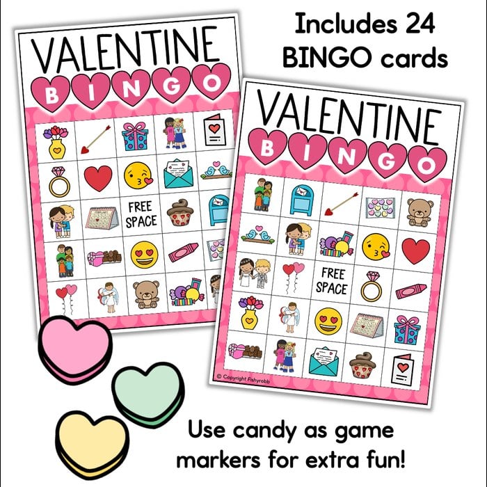Valentine’s Day Bingo Game Holiday Vocabulary Party Activity - Fishyrobb