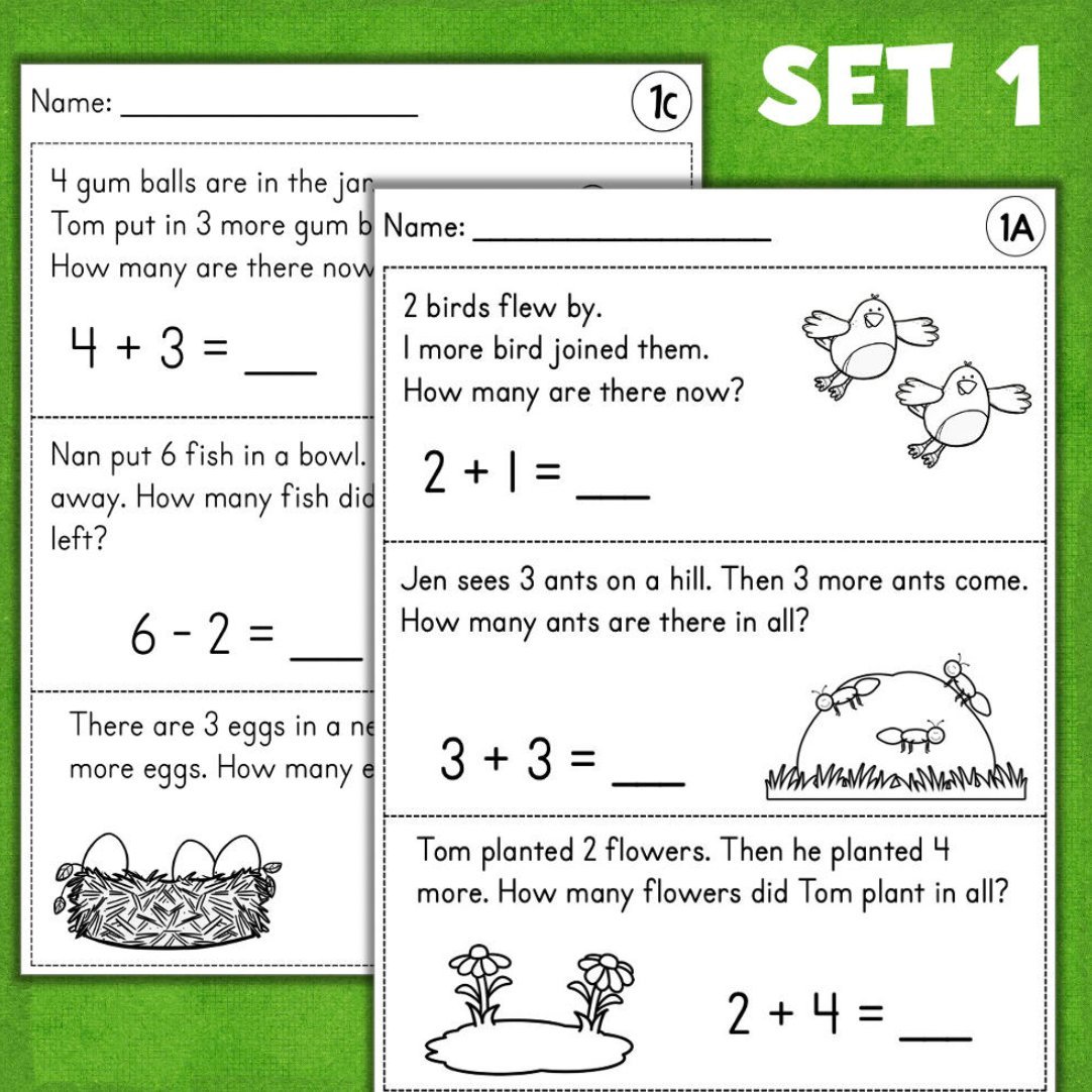 Kindergarten Word Problems Addition & Subtraction within 10 - Fishyrobb