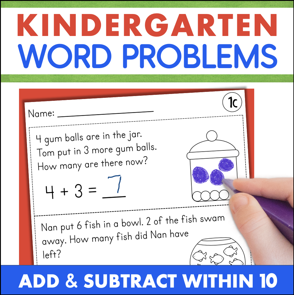 Kindergarten Word Problems Addition & Subtraction within 10 - Fishyrobb