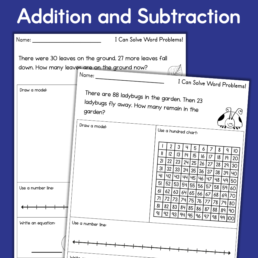 Addition and Subtraction Word Problems within 100 Math Worksheets