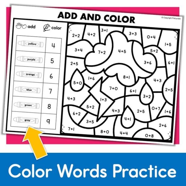 Color by Number Addition to 10 Kindergarten Math Worksheets - Fishyrobb