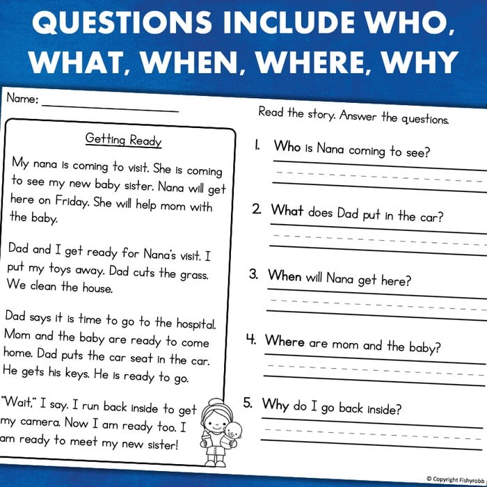 WH Questions Reading Comprehension Passages 1st Grade - Fishyrobb