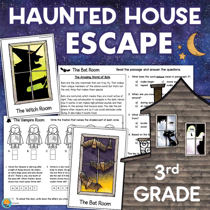Haunted House Escape Room 3rd Grade Halloween Math and Reading - Fishyrobb