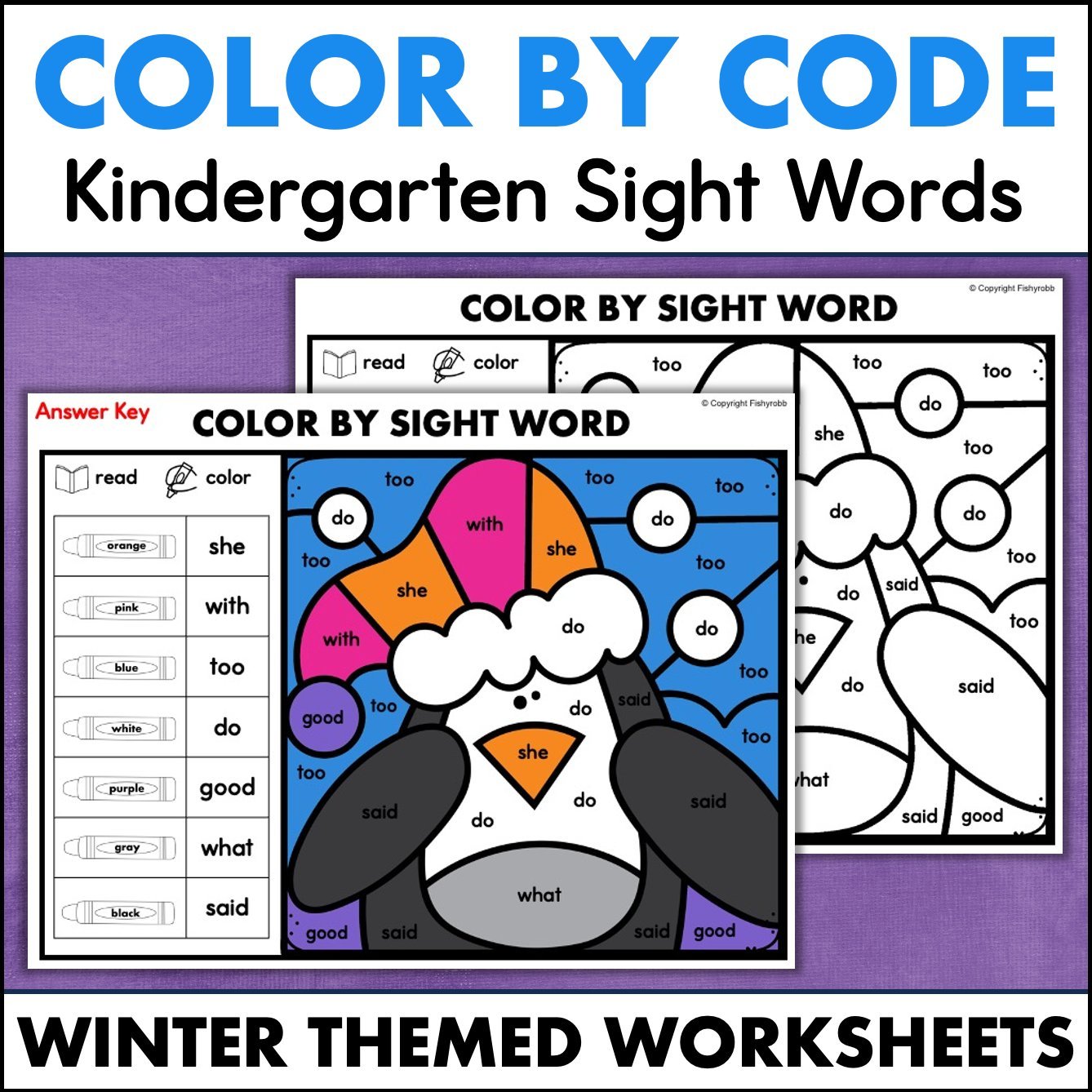 Winter Color by Sight Word Kindergarten High Frequency Words