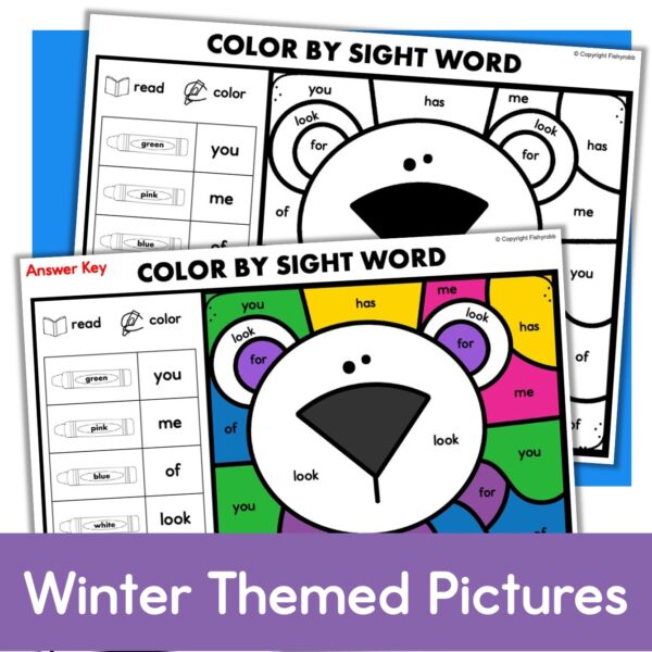 Winter Color by Sight Word Kindergarten High Frequency Words