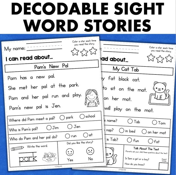 Kindergarten Reading Comprehension Worksheets with Decodable Passages