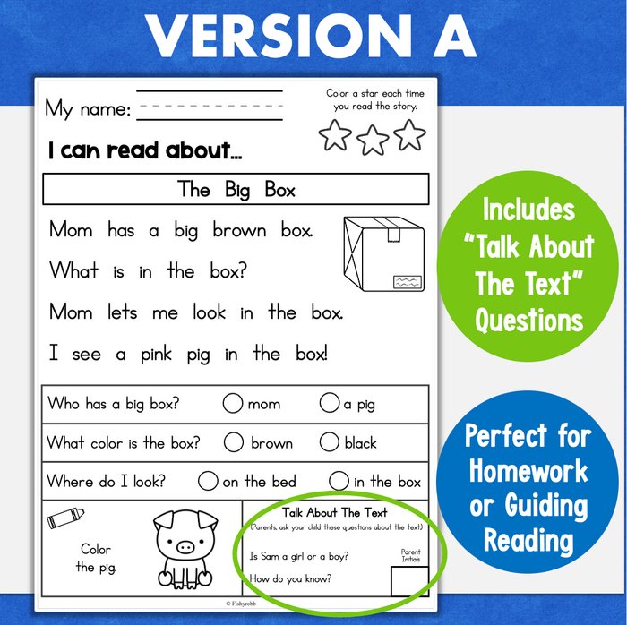 Kindergarten Reading Comprehension Worksheets with Decodable Passages