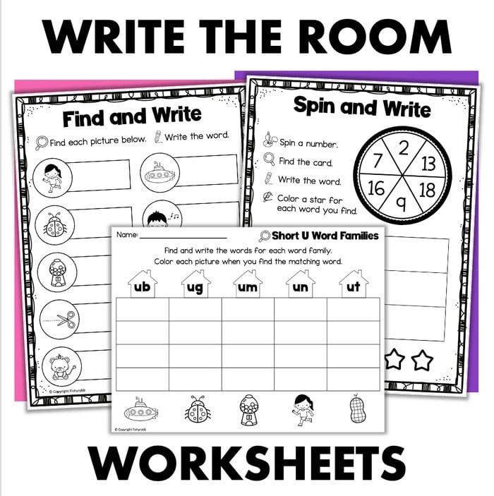 Short U Word Families Write the Room CVC Words Phonics Activities