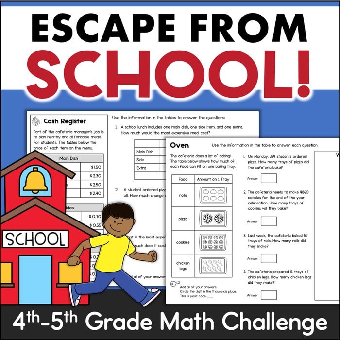 End of the Year Escape Room 4th 5th Grade Math Review - Fishyrobb