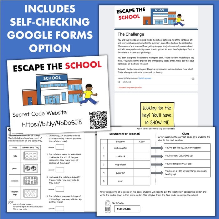 End of the Year Escape Room 4th 5th Grade Math Review - Fishyrobb