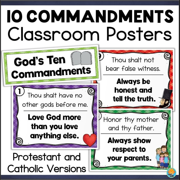 Ten Commandments Posters for Kids Catholic & Protestant Versions ...