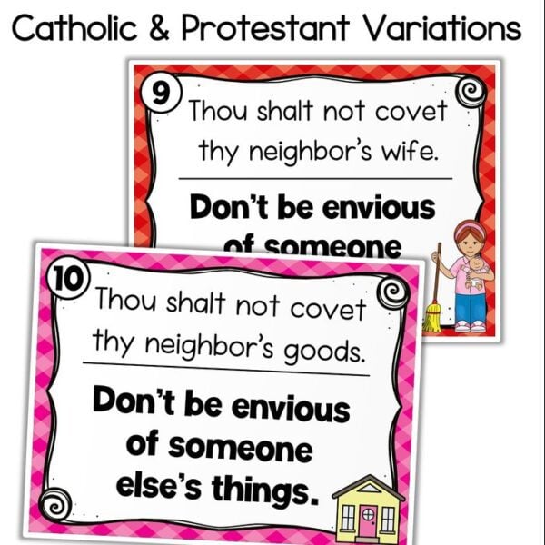 Ten Commandments Posters for Kids Catholic & Protestant Versions ...