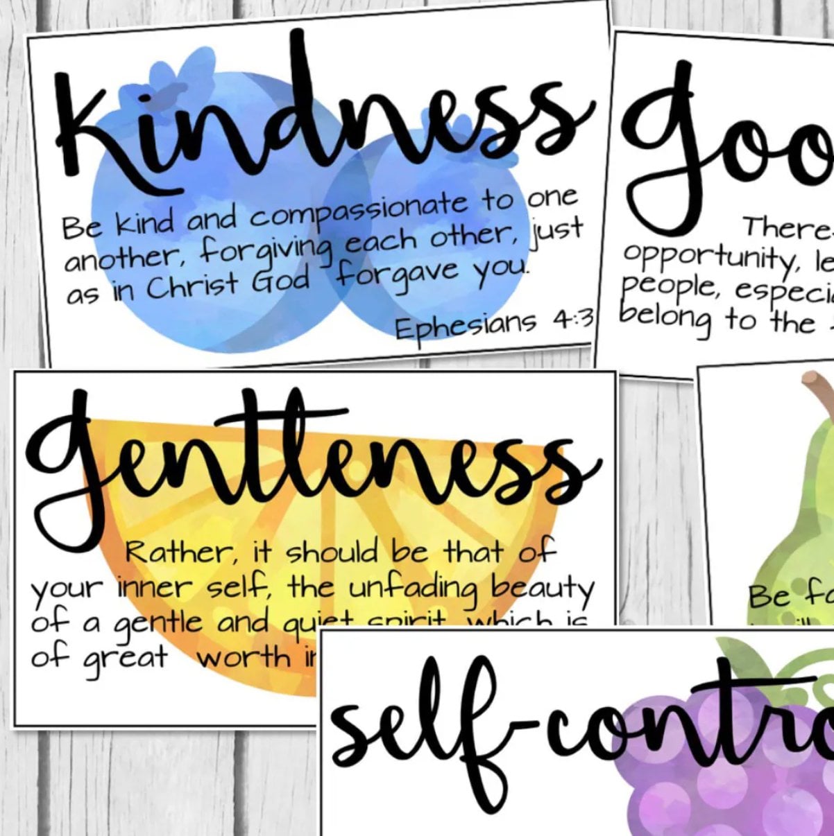 Fruit of the Spirit Posters with Bible Verses Watercolor - Fishyrobb