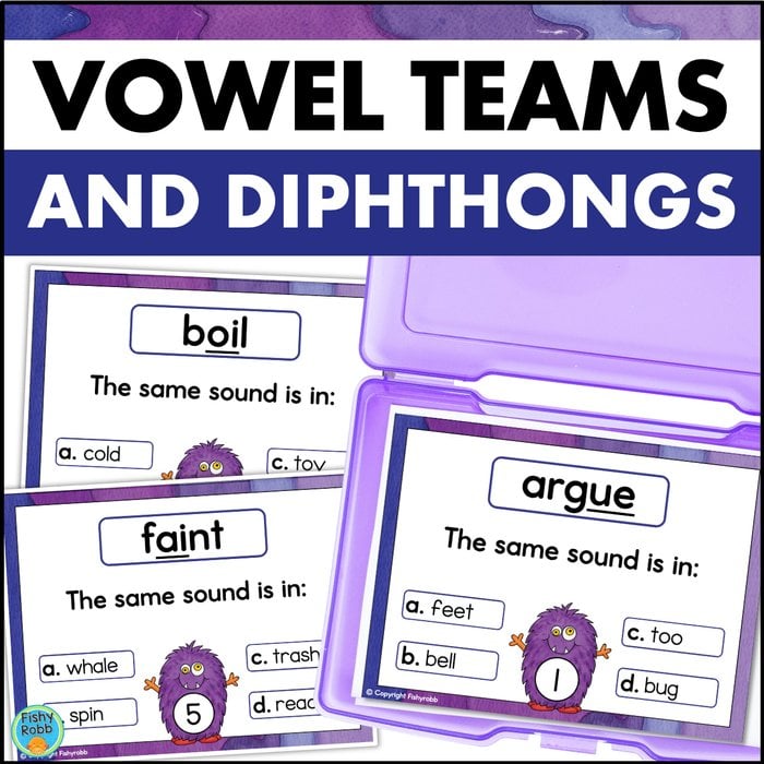 Vowel Teams and Diphthongs Task Cards - Fishyrobb