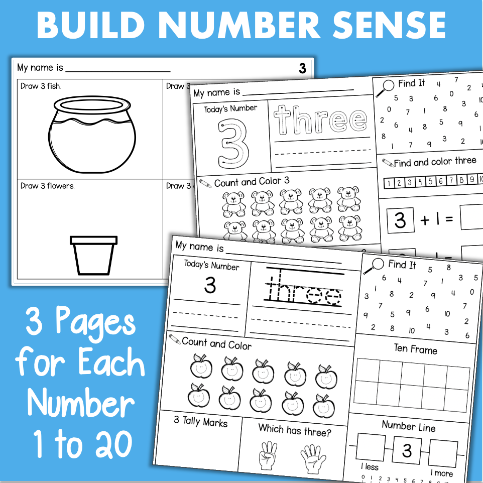 Kindergarten Number of the Day Numbers 1 to 20 Math Worksheets
