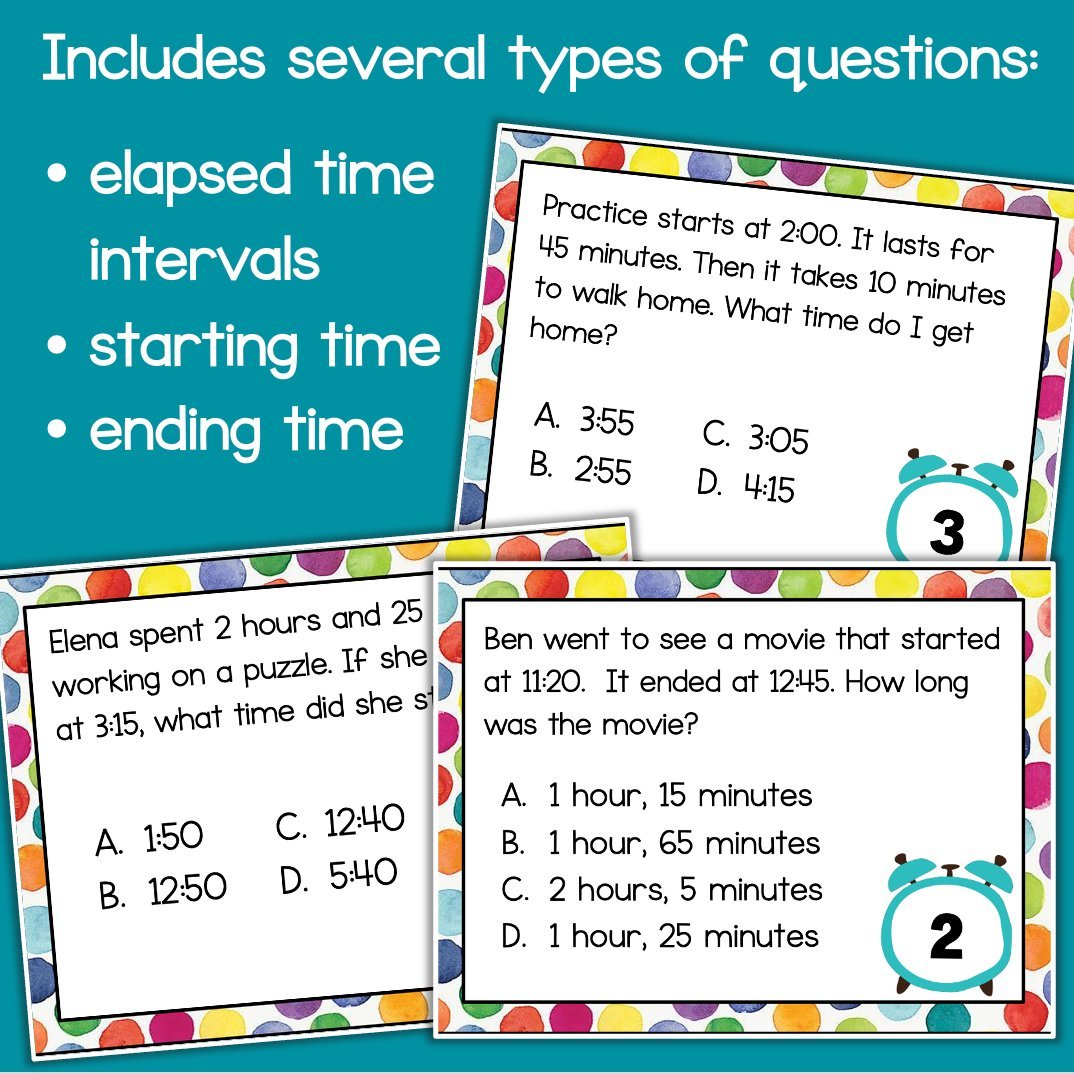 Elapsed Time Word Problems Math Task Cards - Fishyrobb