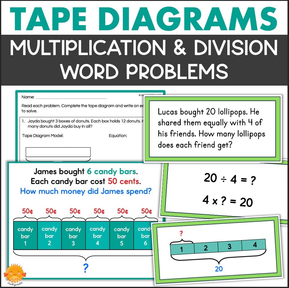 Tape Diagrams with Multiplication and Division Word Problems - Fishyrobb