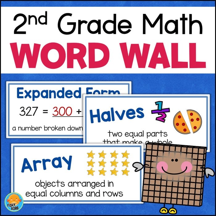 Math Vocabulary 2nd Grade Math Word Wall Cards - Fishyrobb