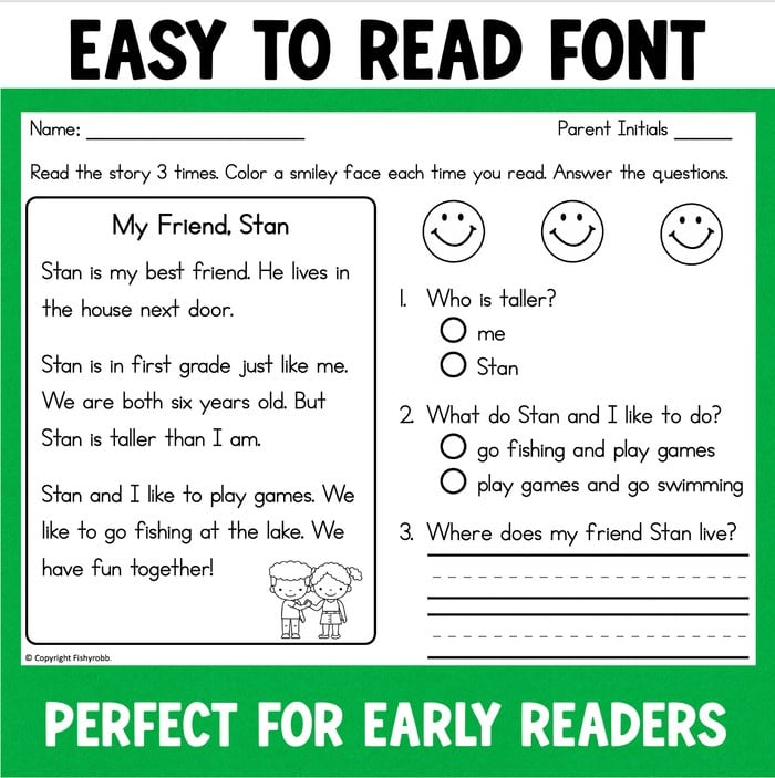 Decodable Reading Passages with Comprehension Questions 1st Grade ...