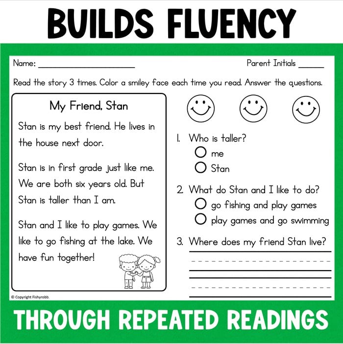 Decodable Reading Passages with Comprehension Questions 1st Grade ...