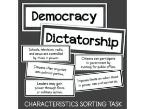 Forms of Government Worksheets and Activities Dictatorship vs Democracy