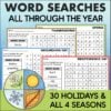 Holidays and Seasonal Vocabulary Word Search Puzzles - Fishyrobb