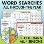 Holidays and Seasonal Vocabulary Word Search Puzzles - Fishyrobb