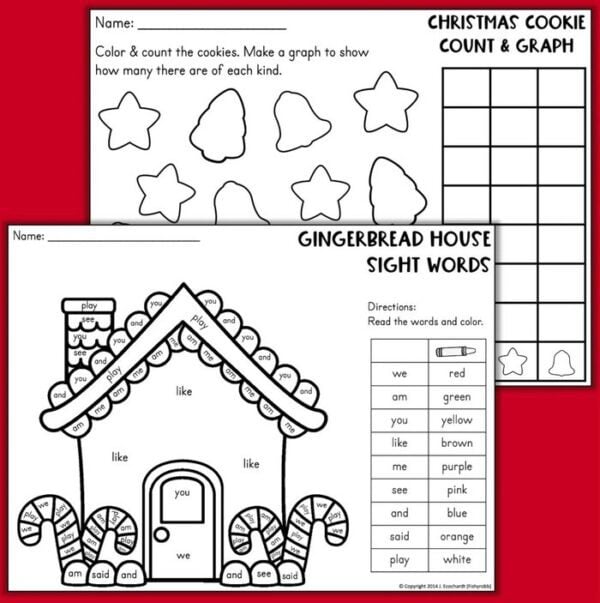 Kindergarten Christmas Worksheets Math and Reading