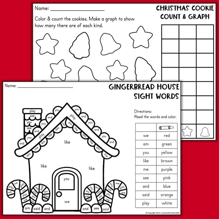 Kindergarten Christmas Worksheets Math and Reading