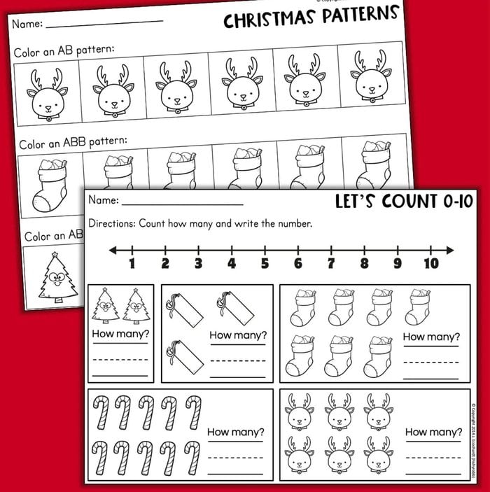 Kindergarten Christmas Worksheets Math and Reading