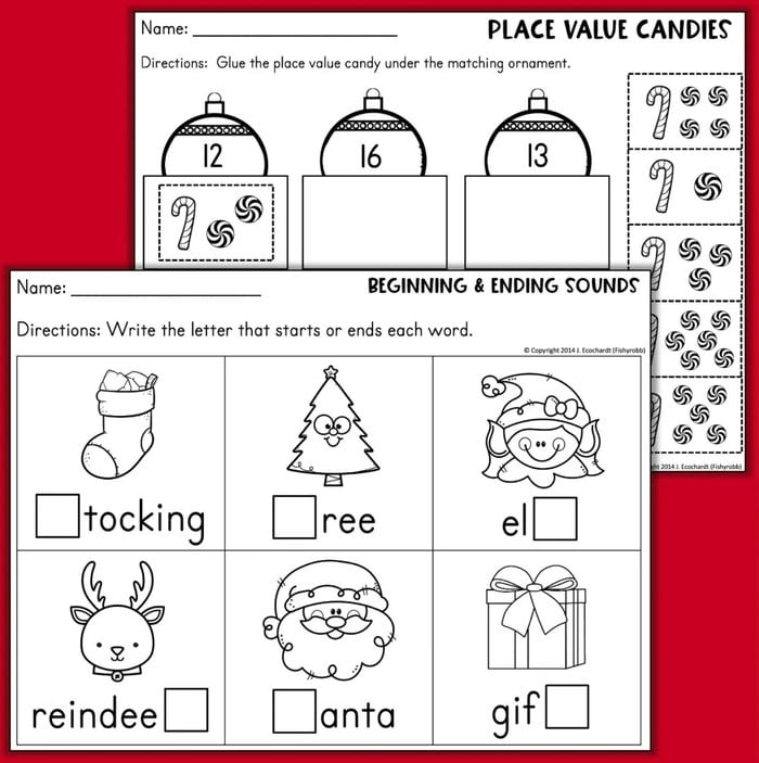 Kindergarten Christmas Worksheets Math and Reading