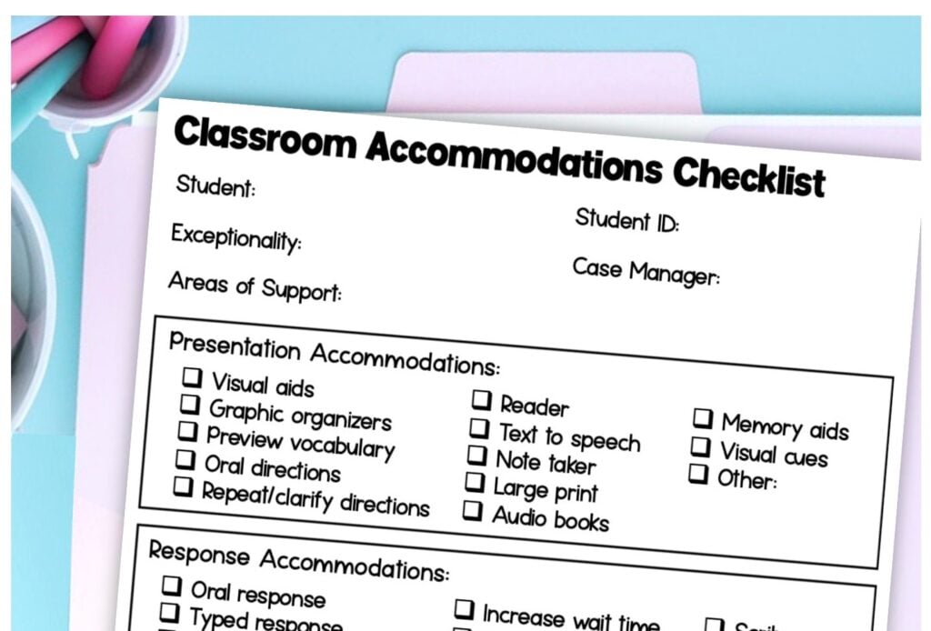 Classroom Accommodations Checklist for Special Education Students