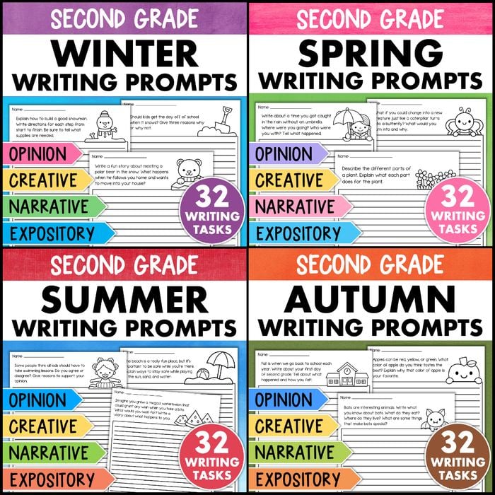 Grade 2 Writing Prompts Year Long Bundle Narrative Opinion Descriptive ...