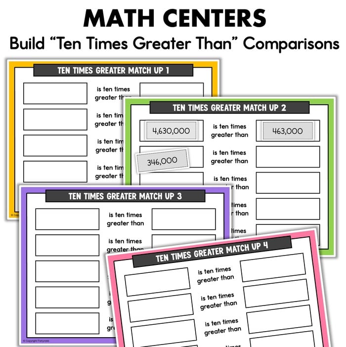 Ten Times Greater Place Value Centers Worksheets Task Cards