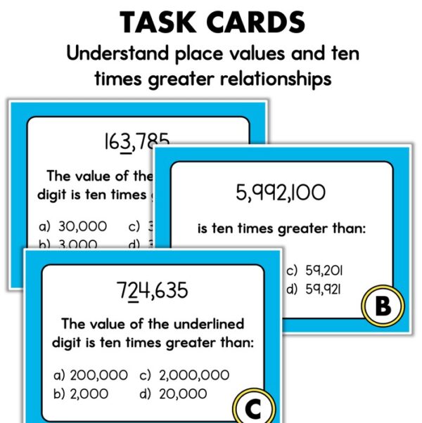 Ten Times Greater Place Value Centers Worksheets Task Cards