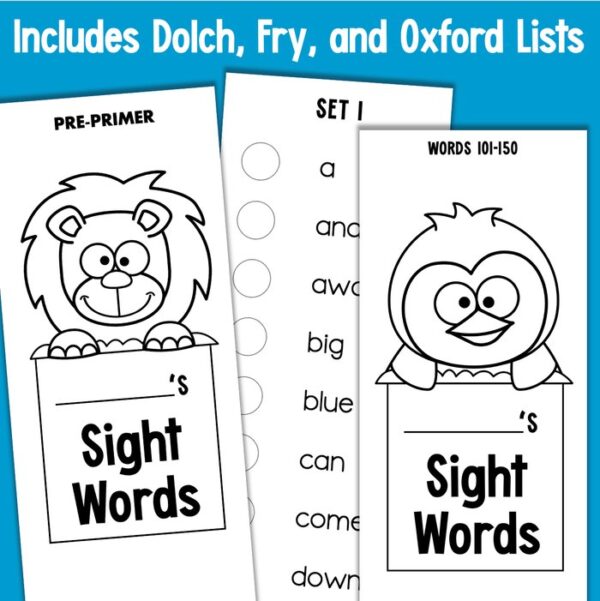Sight Word Sticker Books for Fry, Dolch, and Oxford Word Lists