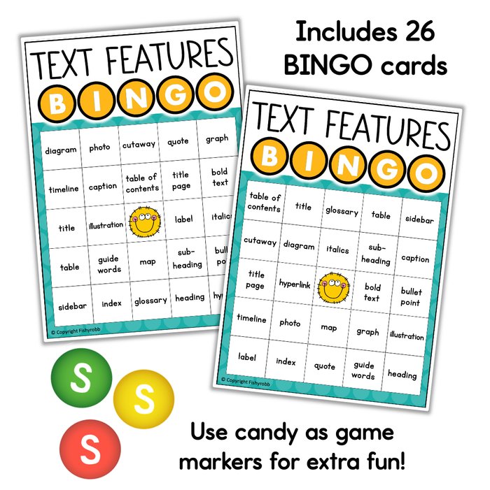 Non-Fiction Text Features Bingo Game and Cards