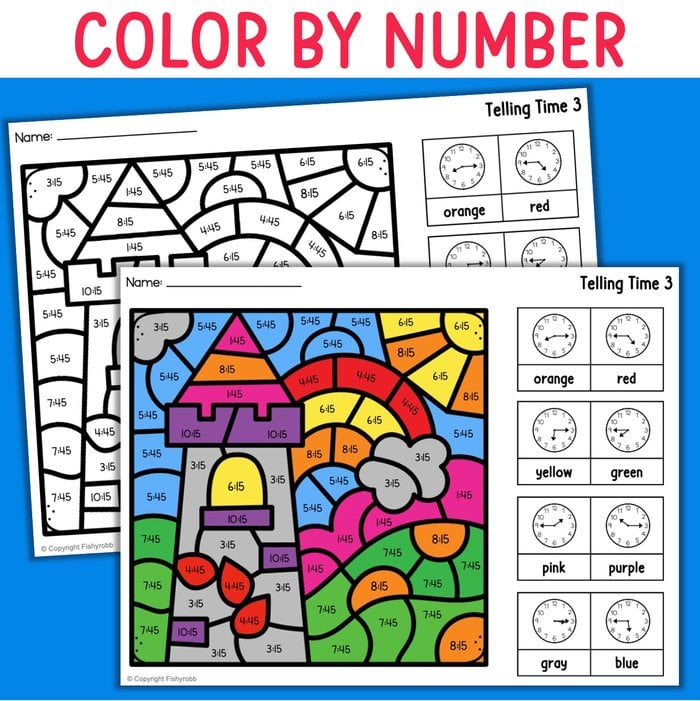 Telling Time to the Quarter Hour Worksheets Posters and Matching Activity